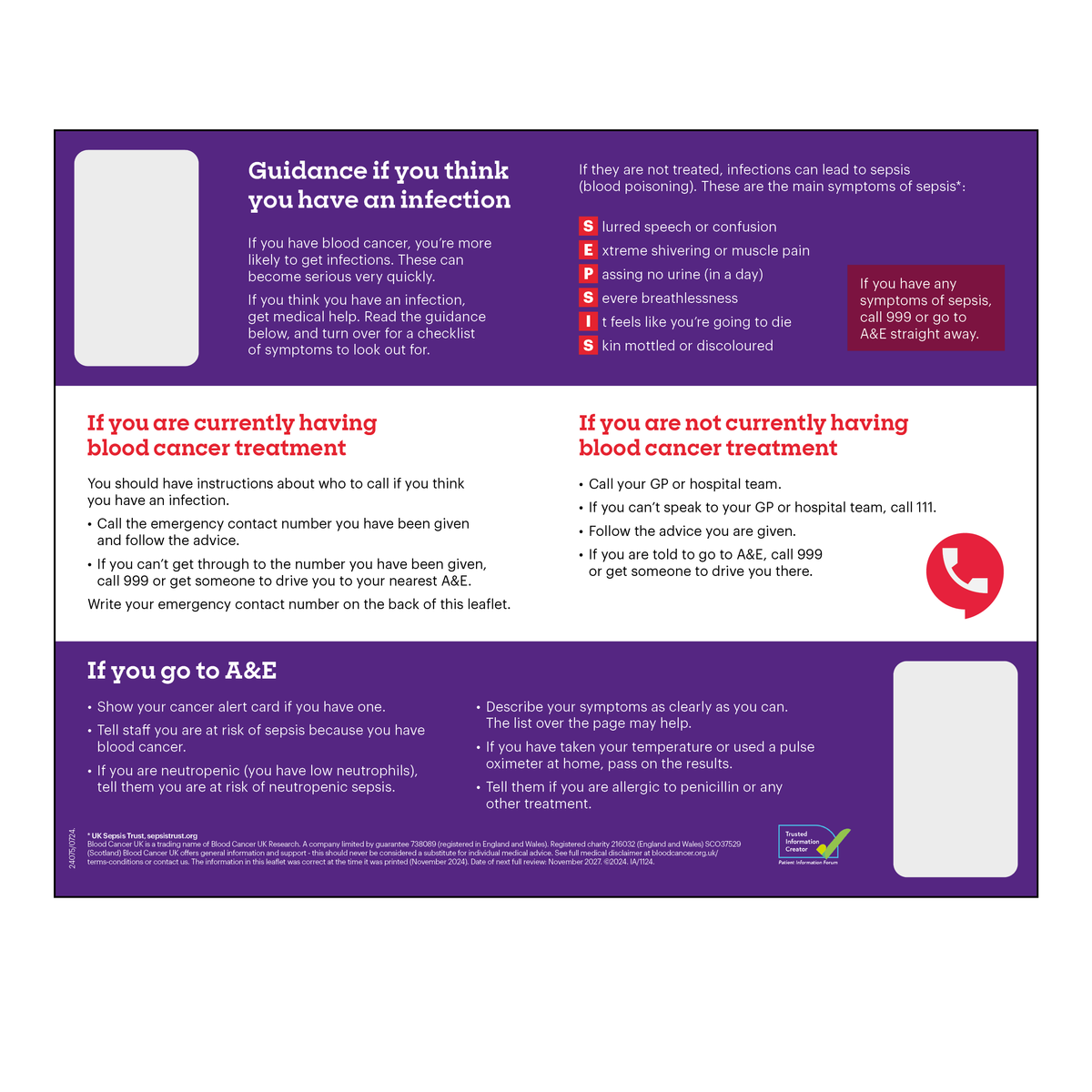 Blood cancer infection alert card | Blood Cancer UK Shop