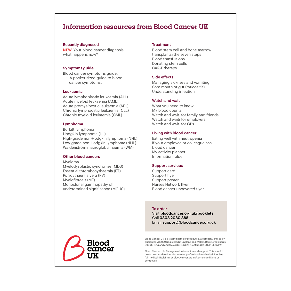Information resources list | Blood Cancer UK Shop
