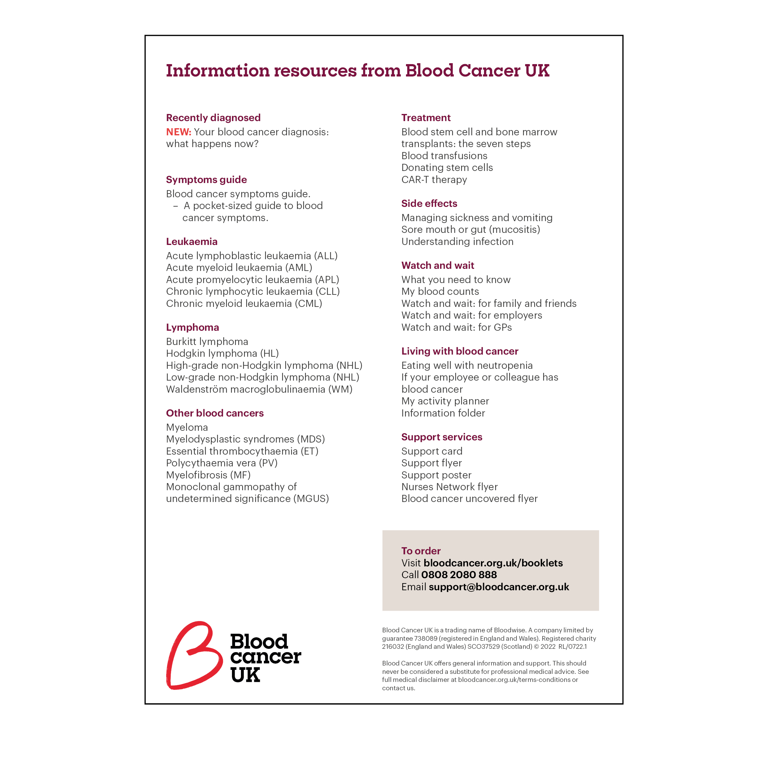 Information resources list | Blood Cancer UK Shop